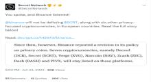 Binance пытается сохранить свою долю на рынке: отменяет делистинг анонимных активов