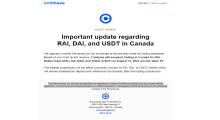 С 31 августа Coinbase остановит торги с USDT, DAI и RAI