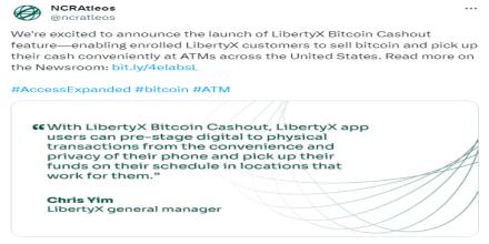 NCR Atleos Launches LibertyX Bitcoin-to-Cash ATM Feature