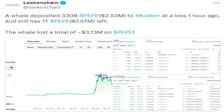 PEPE Whale Dumps 330B Tokens at Kraken & Still Holds 1T PEPE