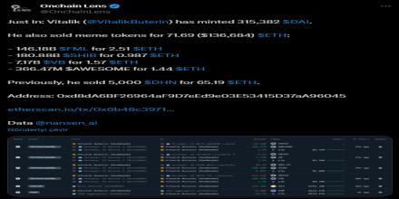 Ethereum Mucidi, Dört Meme Coini Elden Çıkardı! İşte Yüklü Satışın Detayları