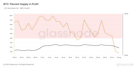 ビットコインの利益供給が2か月ぶりの低水準に接近 BTCは11万ドルに下落するか