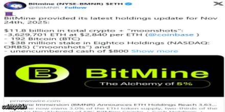 BitMine раскрывает инвестиции 3,6 млн в ETH, но заявленная цена покупки вызывает сомнения